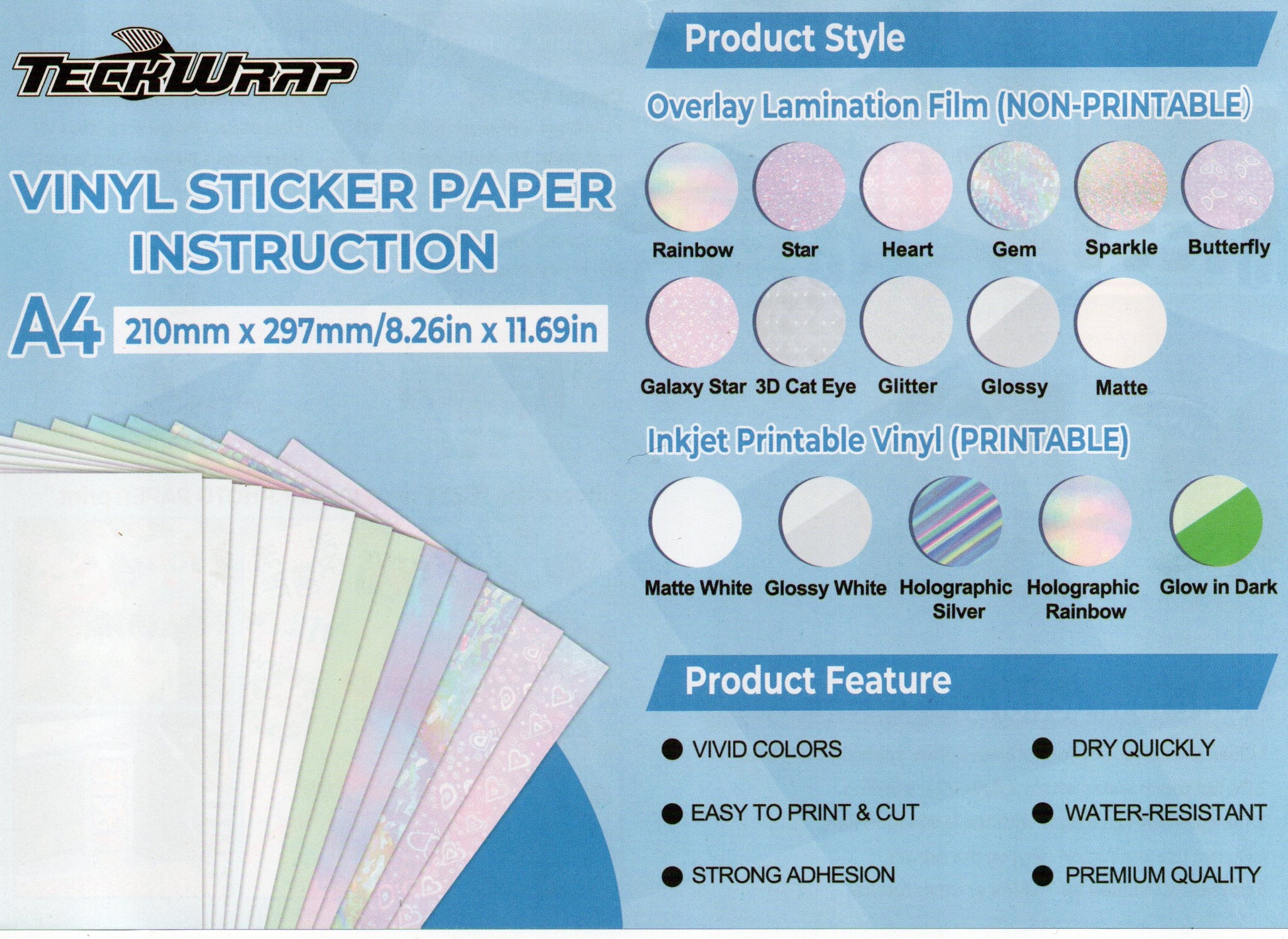 TeckWrap inkjet printable sticker vinyl (matt or holographic/3 options ...